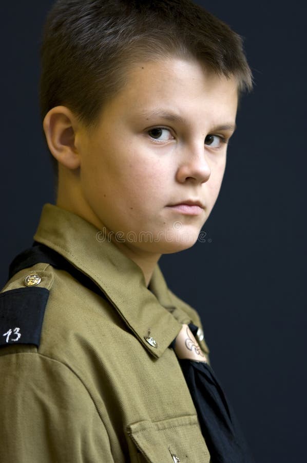 Serious scout boy portrait stock image. Image of young - 7465881