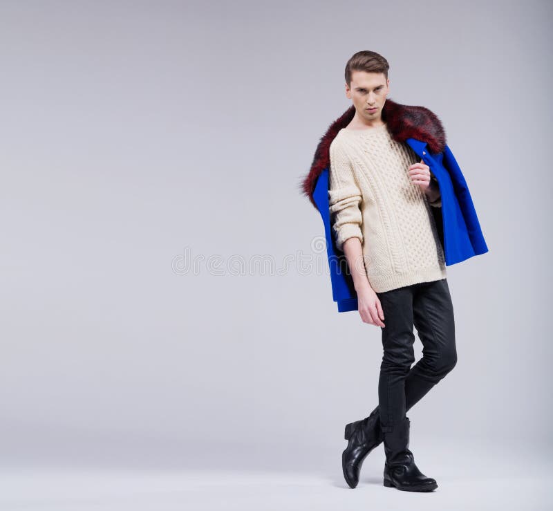 Serious Slim Man in Natural Pose Stock Photo - Image of attractive ...