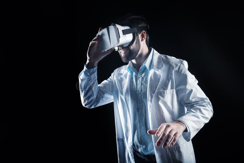 Serious Smart Scientist Working in Virtual Reality Stock Image - Image ...