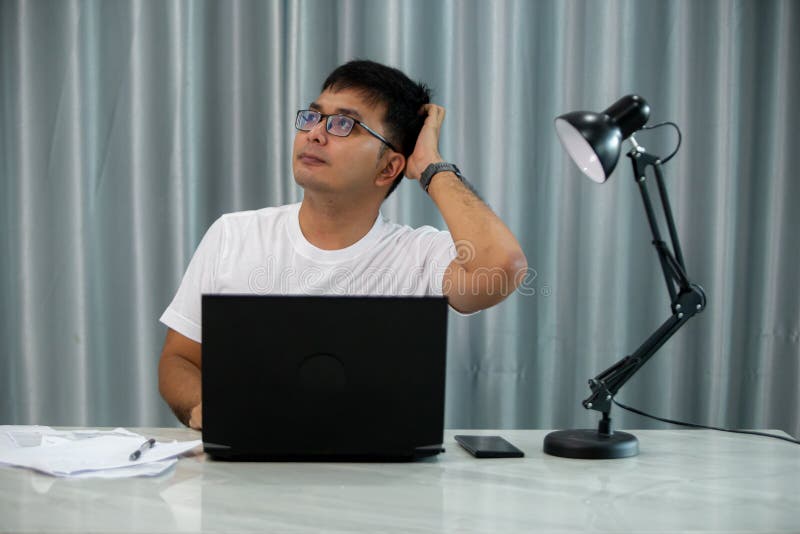 Serious Stress Business Man Sitting in Office, Problem in Working Stock ...