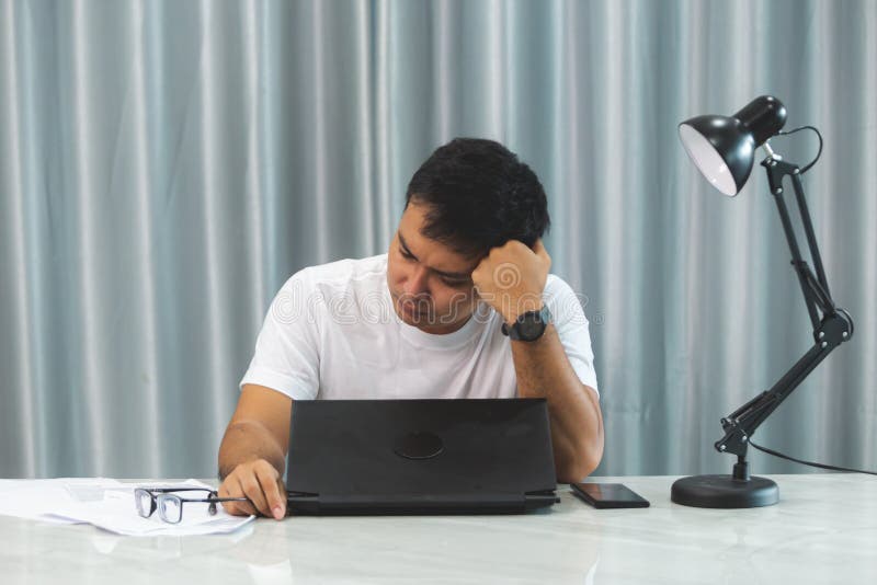 Serious Stress Business Man Sitting in Office, Problem in Working Stock ...