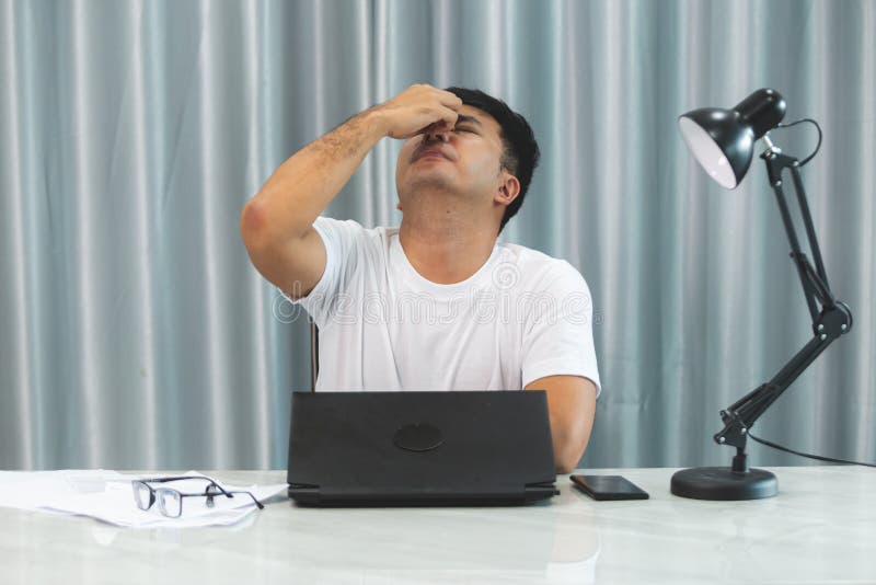 Serious Stress Business Man Sitting in Office, Problem in Working Stock ...