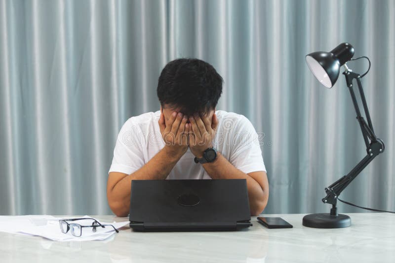 Serious Stress Business Man Sitting in Office, Problem in Working Stock ...