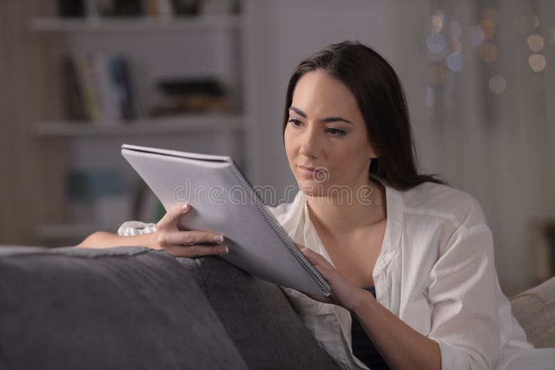 Serious Student Reading Notes Learning in the Night Stock Image - Image ...