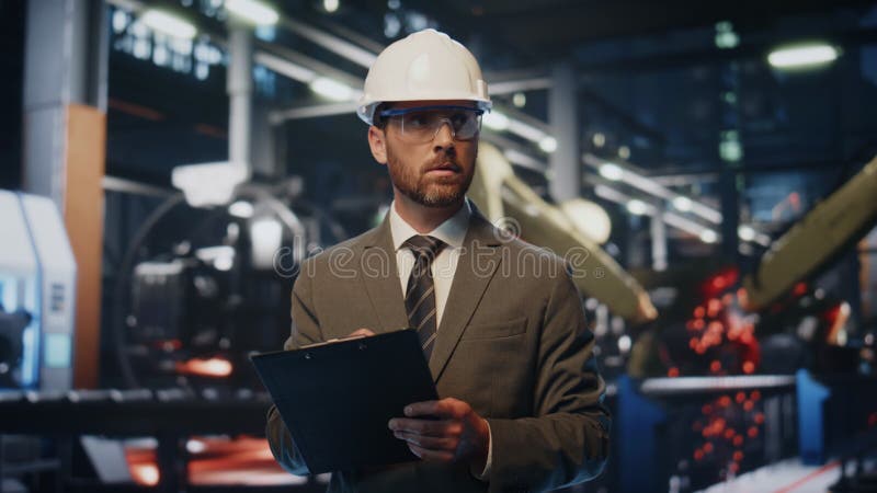 Serious Supervisor Checking Manufacturing Process at Production Alone ...