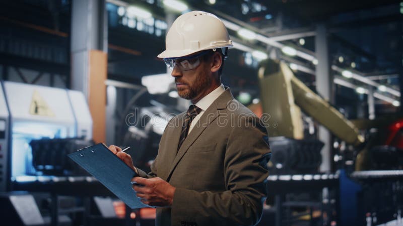 Serious Supervisor Checking Manufacturing Process at Production Alone ...