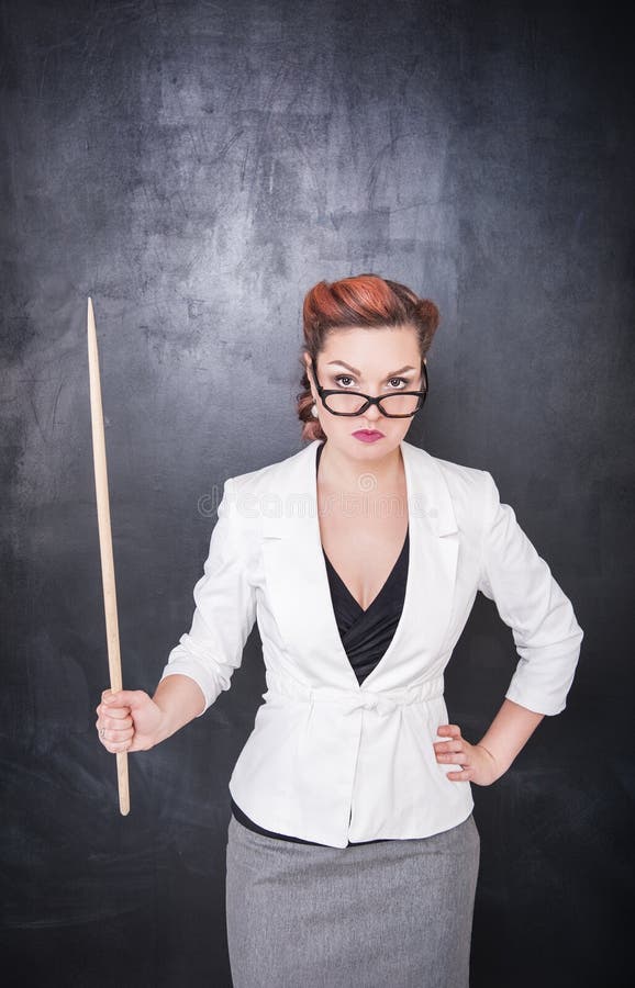 Serious Teacher in Glasses with Pointer Stock Image - Image of funny ...