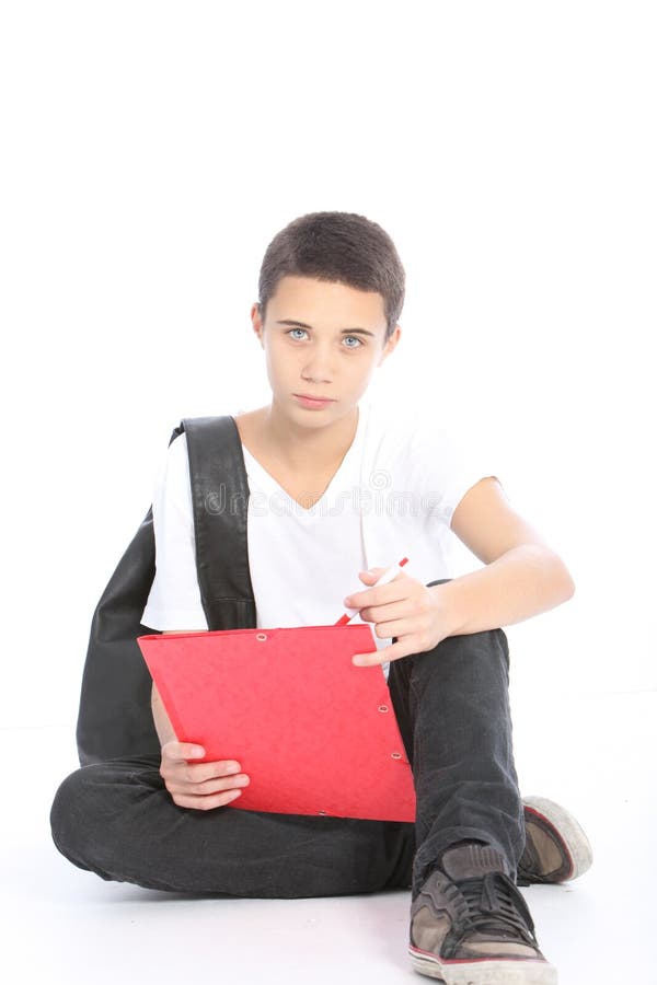 Serious Teenage Student Sitting on the Floor Stock Image - Image of ...