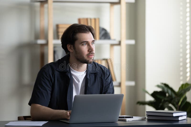 Serious Thoughtful Business Professional Man Thinking Over Work Project ...