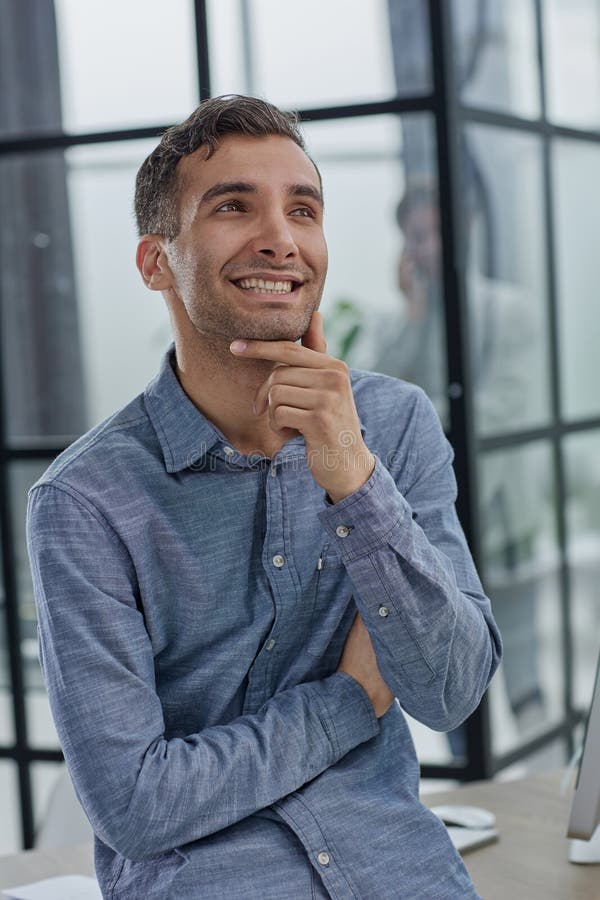 Serious Thoughtful Millennial Business Man Looking Away Stock Photo ...