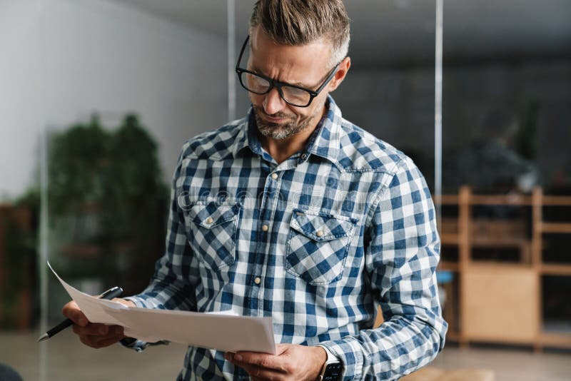 Serious White-haired Man Working with Papers Stock Photo - Image of ...