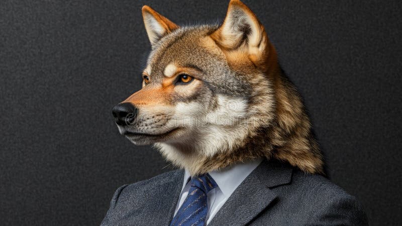 Serious Wolf in Business Suit, Anthropomorphic Portrait on Dark ...