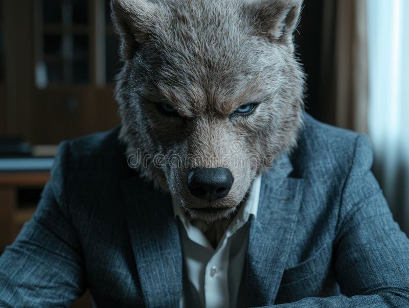 Serious Wolf Businessman in Suit Stock Illustration - Illustration of ...