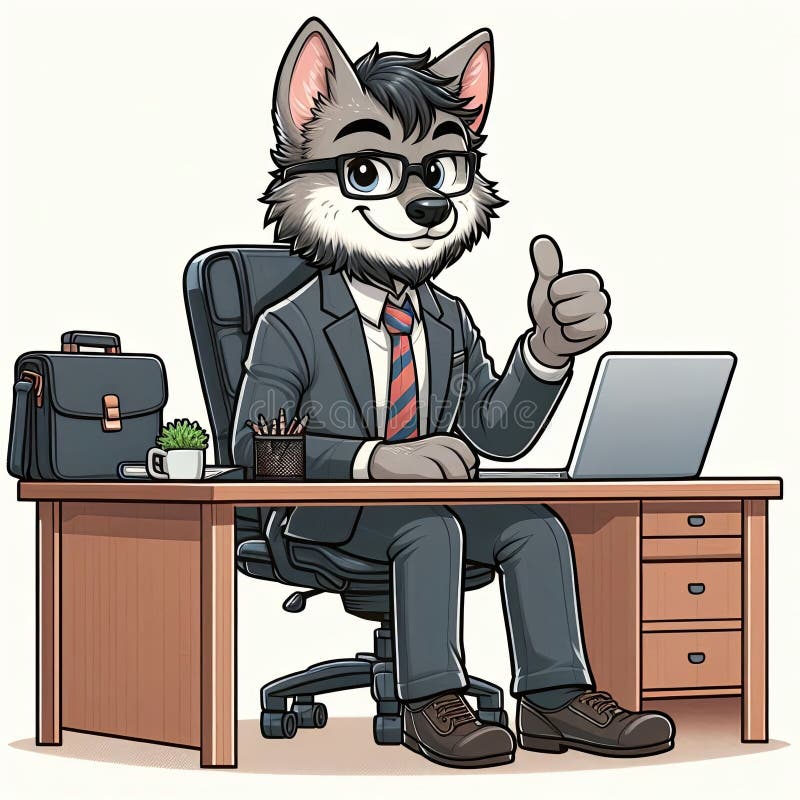 Serious Wolf Manager at Workplace Stock Illustration - Illustration of ...