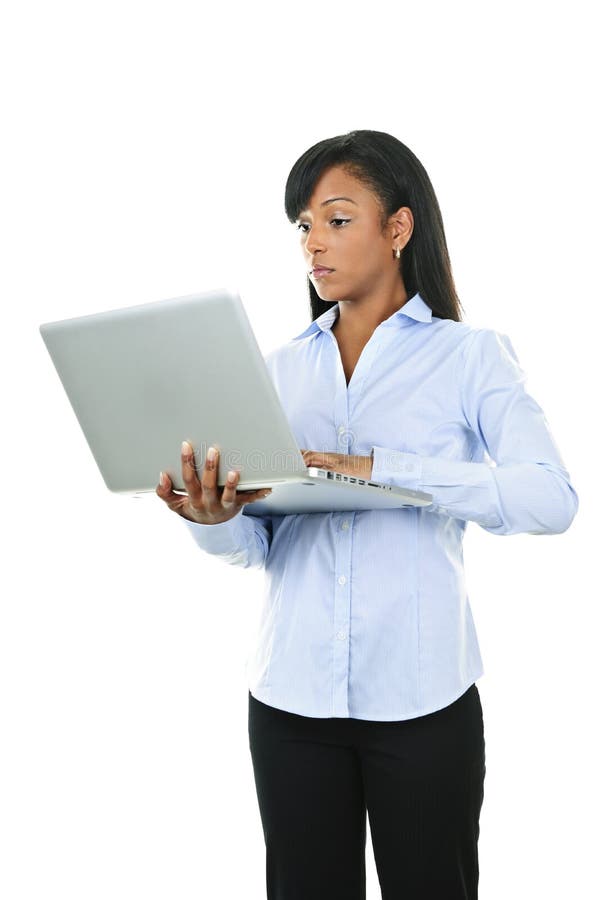 Serious Woman with Laptop Computer Stock Image - Image of open, screen ...