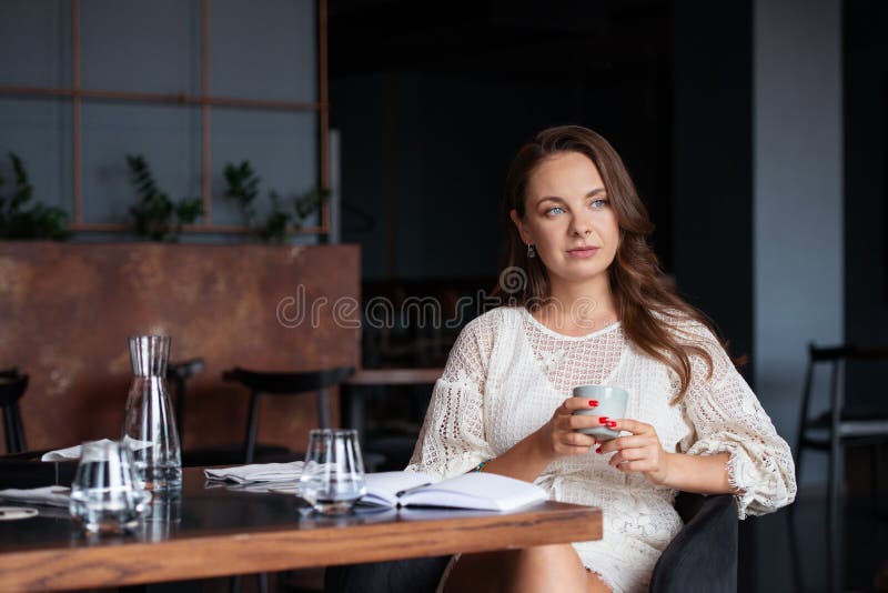 Serious Woman is Thinking Over Work Plans Stock Image - Image of book ...