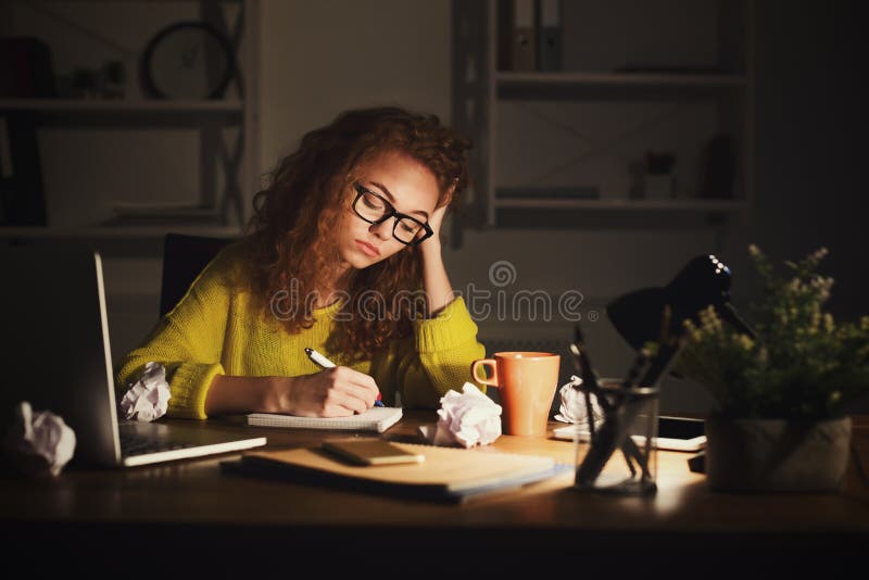 Serious Woman at Work Writing Notes Stock Image - Image of female ...