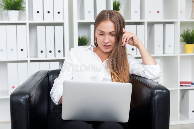 Serious Woman Working in Office Stock Image - Image of beautiful, hold ...