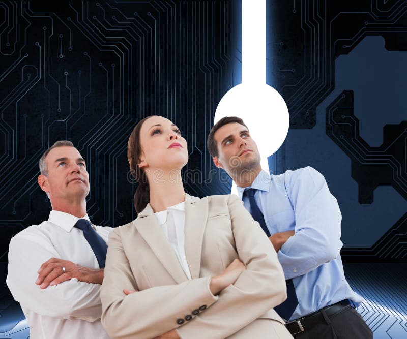 Serious Work Team Posing Together Looking Away Stock Image - Image of ...