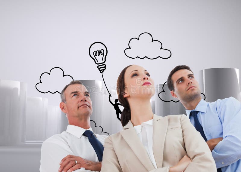 Serious Work Team Posing Together Looking Away Stock Photo - Image of ...