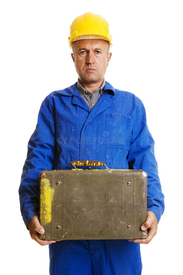 Serious Worker with Old Suitcase Stock Photo - Image of engineer ...