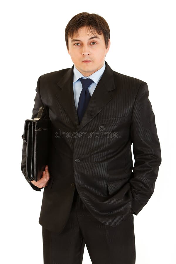 Serious Young Businessman with Briefcase in Hand Stock Photo - Image of ...