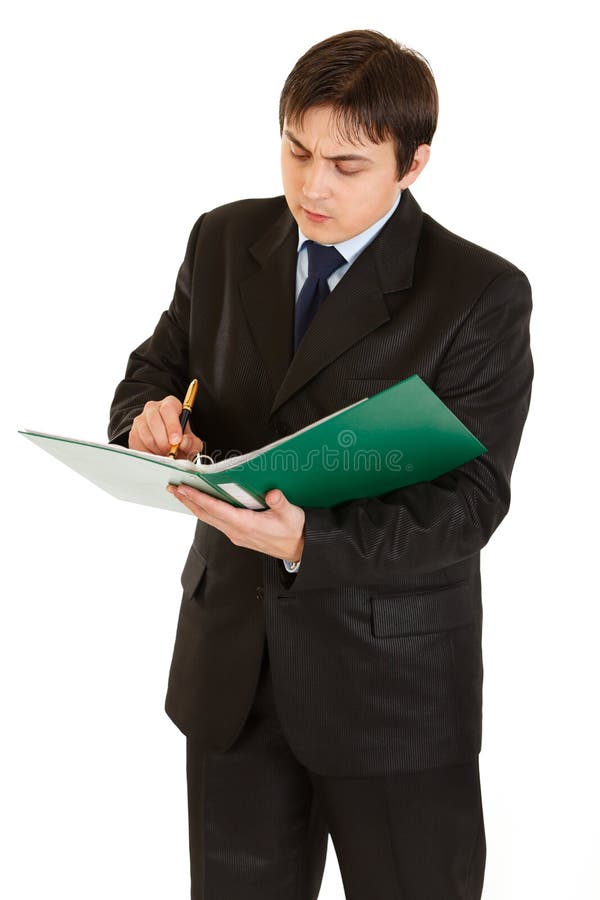 Serious Young Businessman Holding Folder in Hand Stock Image - Image of ...