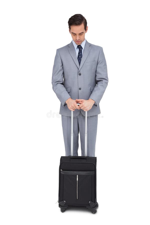 Serious Young Businessman Waiting with His Suitcase Stock Photo - Image ...