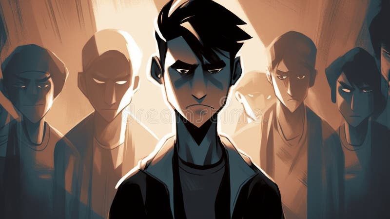 Serious Young Man Standing with Group of Men Staring Stock Image ...