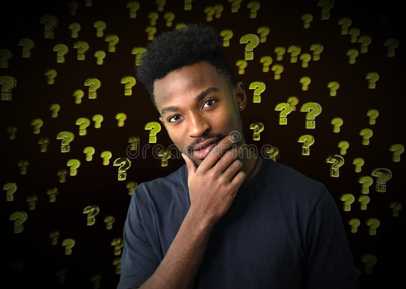 Serious Young Man Thinking Doubt Expression Question Mark Background ...