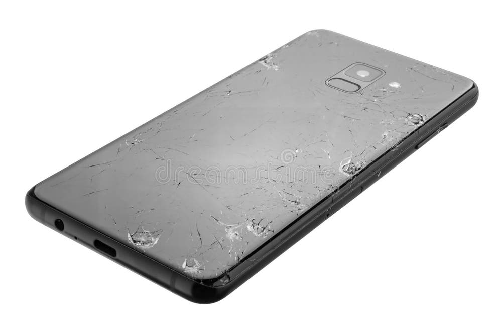 Top View of a Seriously Broken Smartphone Back Glass Isolated on White ...