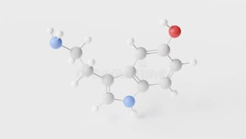 Serotonin Molecule 3d, Molecular Structure, Ball and Stick Model ...
