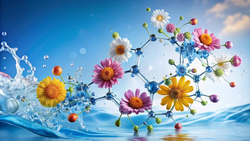 Serotonin Molecule from Flowers and Splashes of Water Joy of Summer ...