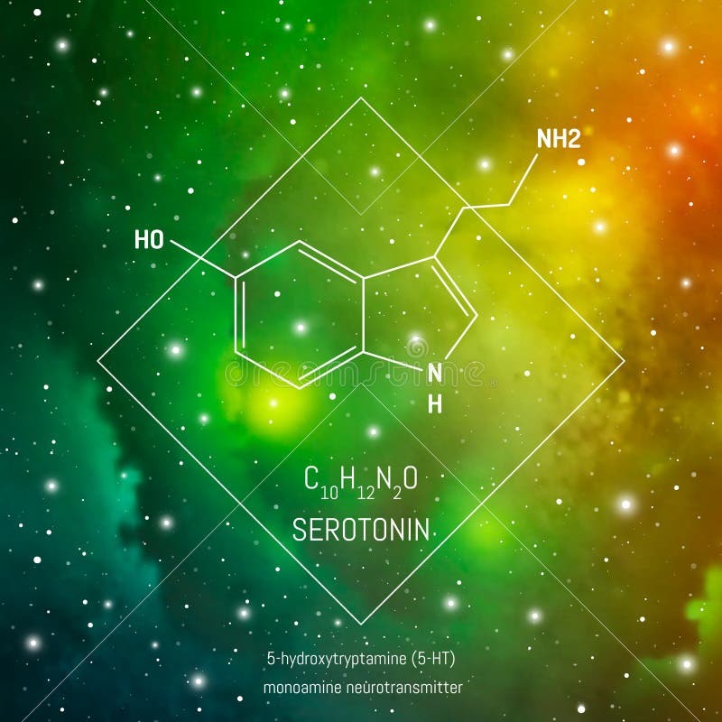 Serotonin Neiro Transmitter Molecule and Formula in Front of Cosmis ...