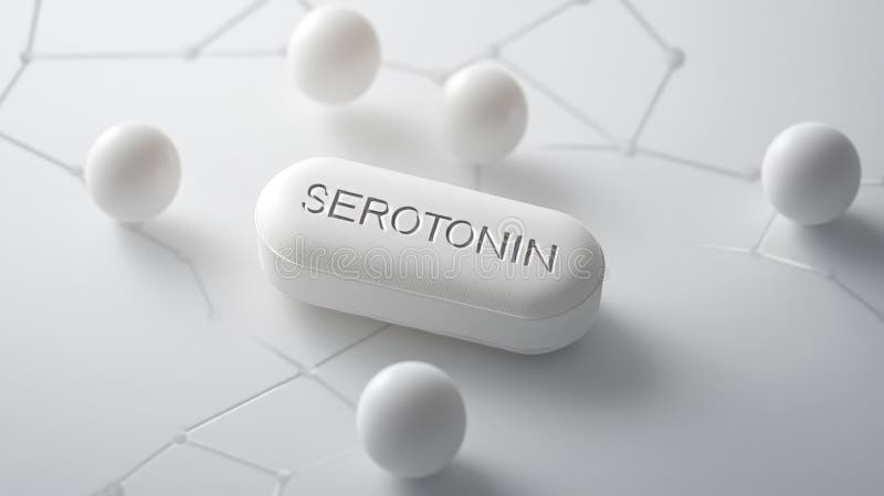 Serotonin Pill on Molecular Background in White Tones Stock ...
