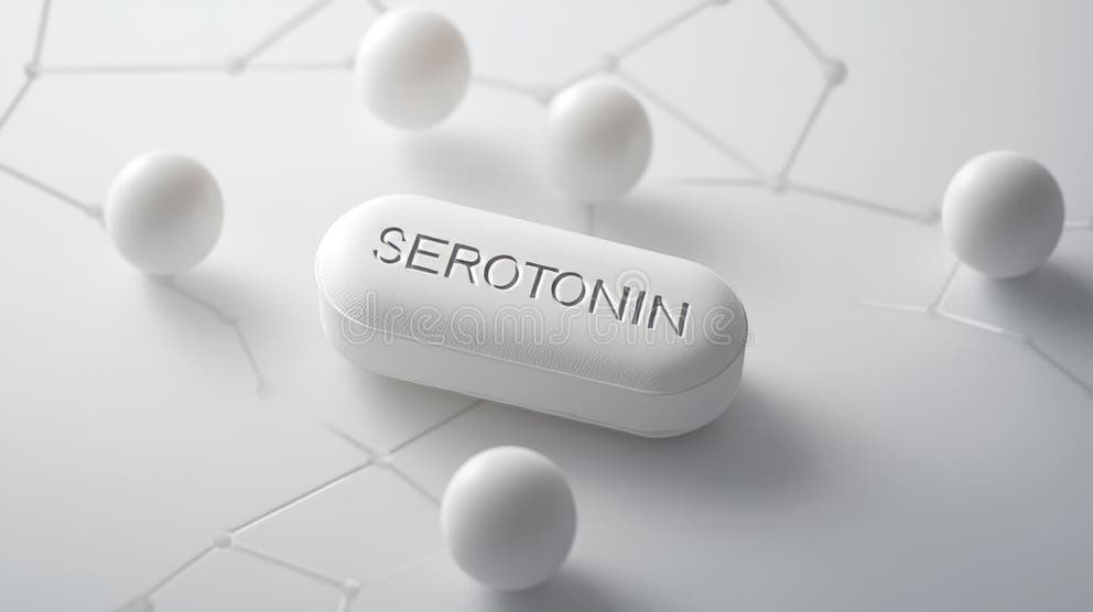 Serotonin Pill on Molecular Background in White Tones Stock ...
