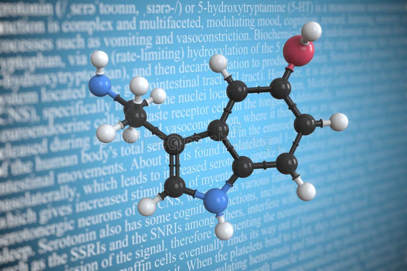 Serotonin Molecule Made with Balls, Scientific Molecular Model. 3D ...