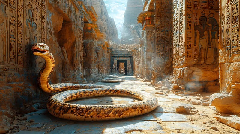 Serpent Coiling Around a Temple Column, Representing Wadjet, Protector ...