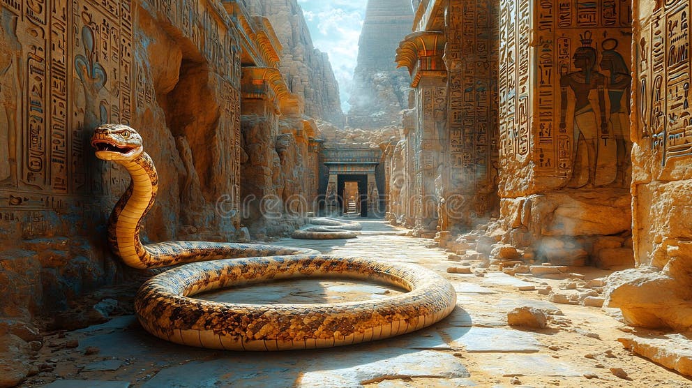 Serpent Coiling Around a Temple Column, Representing Wadjet, Protector ...