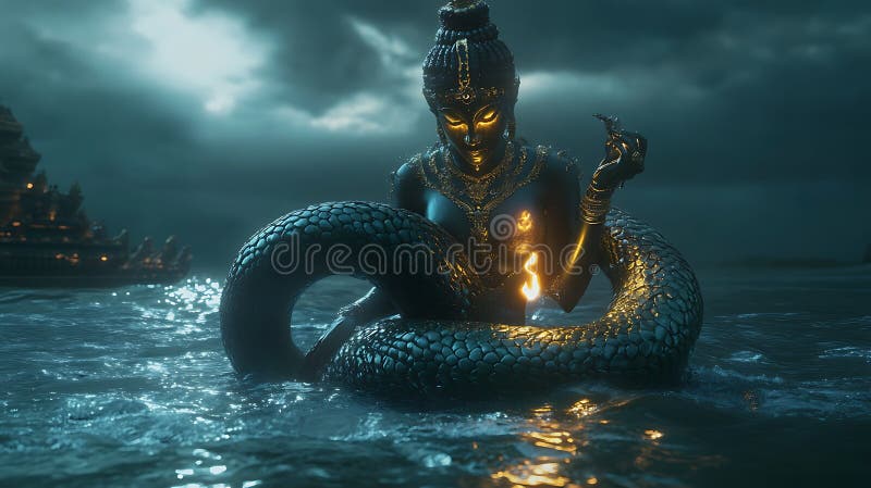 Serpent Deity Emerging from Water, Mystical Atmosphere, Fantasy Art ...