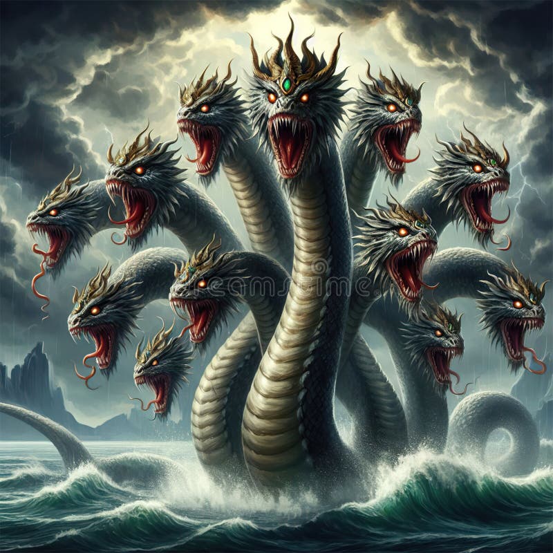 Serpent Hydra Coming Out from the Sea Stock Illustration - Illustration ...
