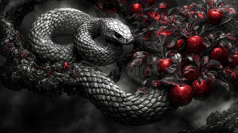 Gothic Serpent Temptress Coiled Dark Apple Tree Symbolizing 2025 ...