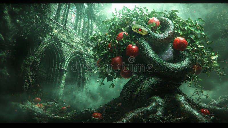 Serpent Temptress Coils Dark Apple Tree Symbolizing Year 2025 Gothic ...