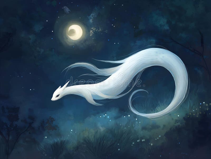 Serpentine Creature, Starry Night Sky, White Form, Celestial Scene ...