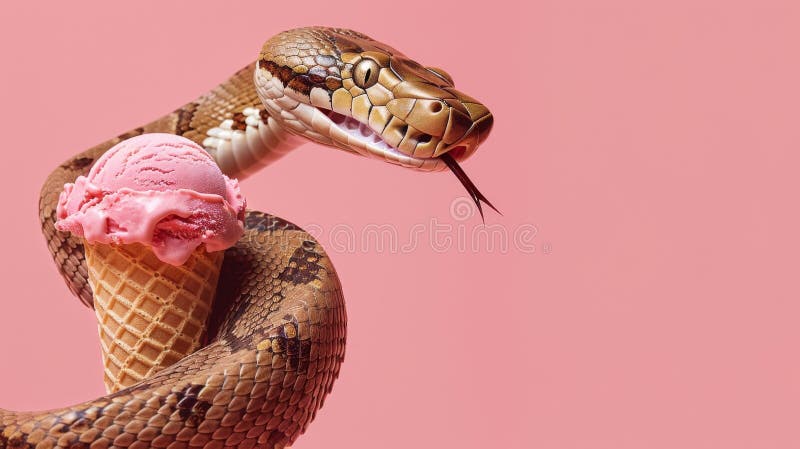 Serpentine Indulgence: Python Encircling Tempting Ice Cream Cone Stock ...
