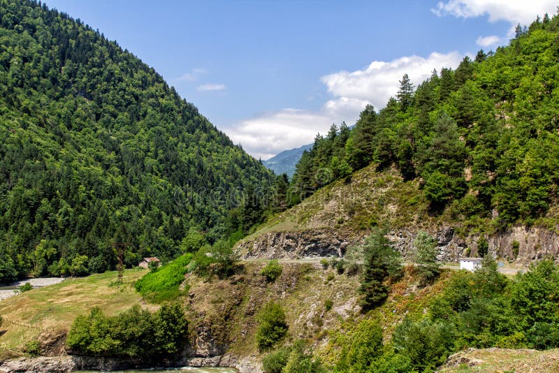 Serpentine Mountain Road. View of Goderdzi Pass. Caucasus Mountains ...