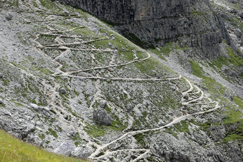 Serpentine Path in the Alps Mountains with a Zigzag Pattern and Stock ...