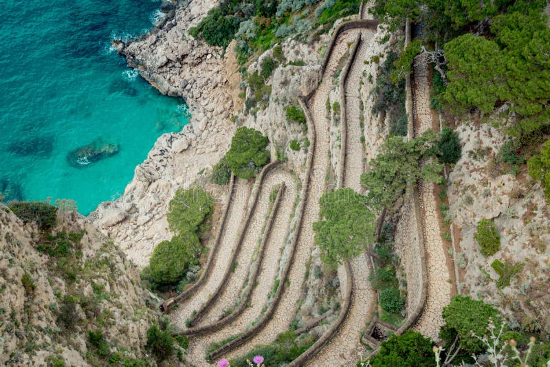 Serpentine Path Via Krupp in Capri, Italy Stock Photo - Image of ...