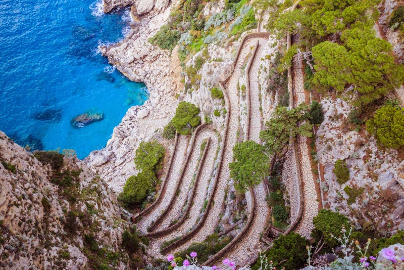 Serpentine Path Via Krupp in Capri, Italy Stock Photo - Image of ...