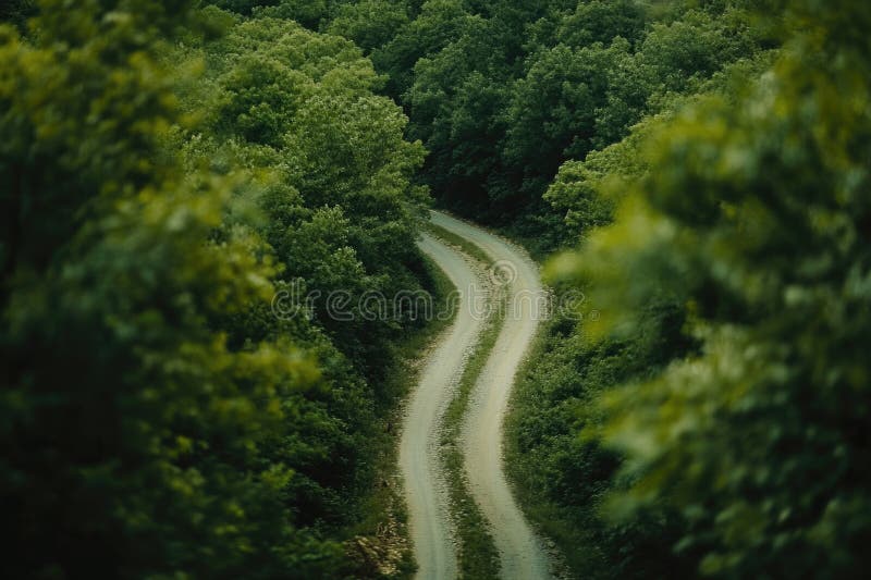 A Serpentine Road Winds Its Way through the Dense Foliage of a Forest ...